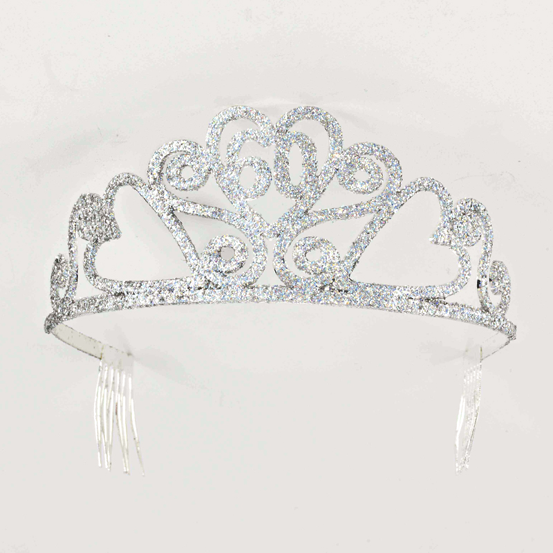 Silver Glittered Tiara with '60' on Top Front - Cappel's