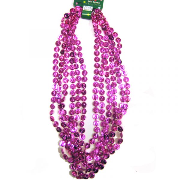 Metallic Hot Pink Ribbon Mini Disc Bead Necklace - Cappel's