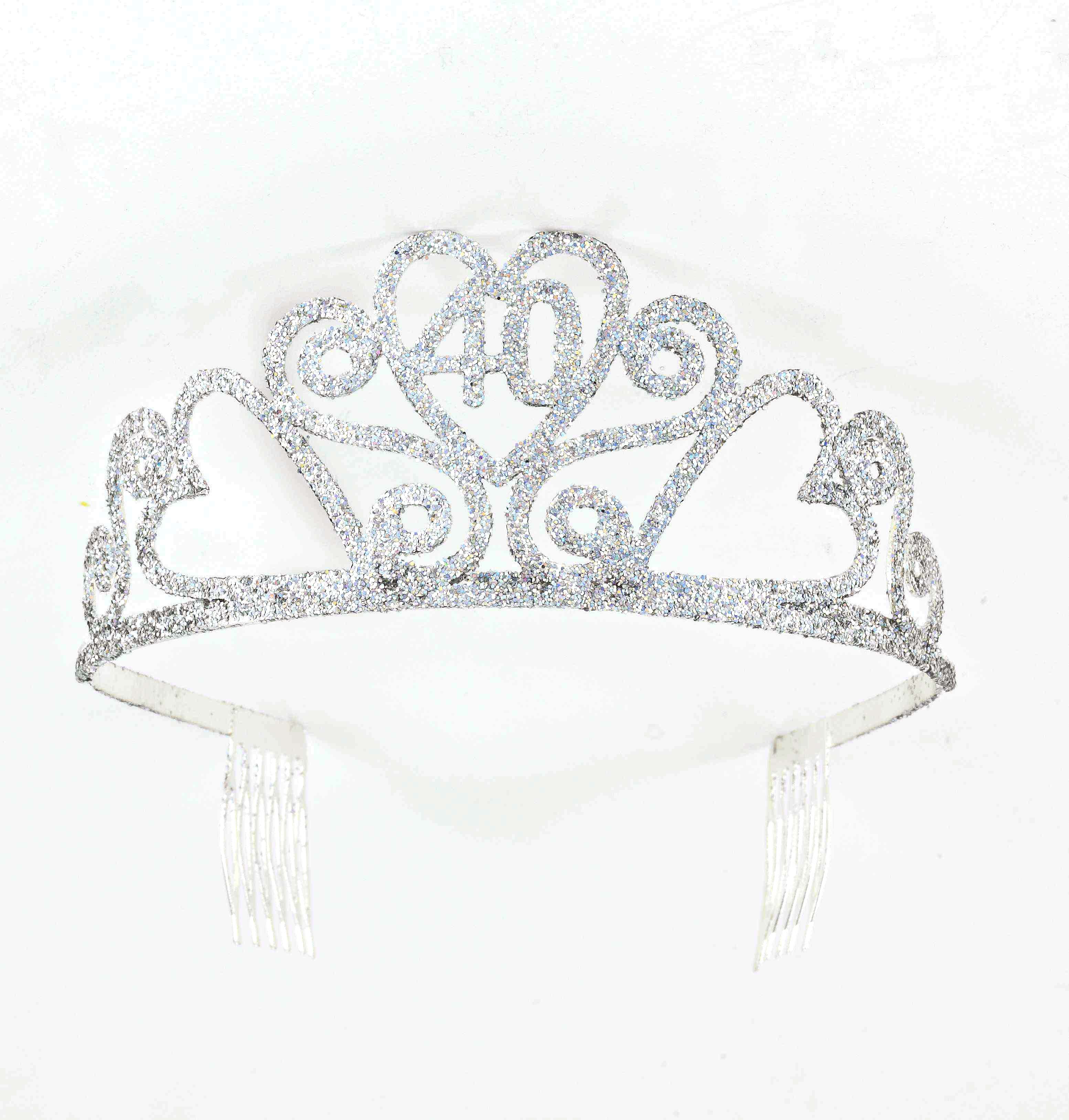 Silver Glittered Tiara with '40' on the Top Front - Cappel's