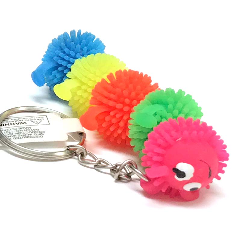 Party Neon Rubber Pom Pom Caterpillar Key Chain - Cappel's