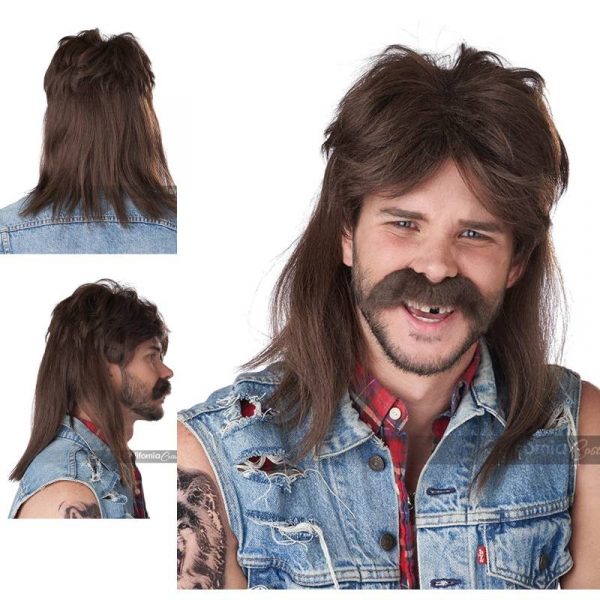 Lone Wolf Mullet w Moustache- Brown - Cappel's