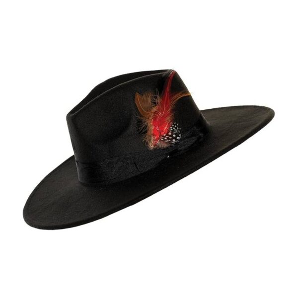 Wide Brim Felt Pimp Hat w Feather Trim - Cappel's