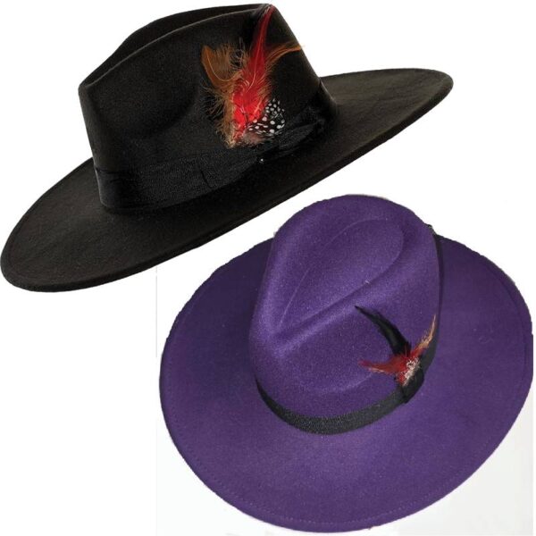Wide Brim Felt Pimp Hat w Feather Trim - Cappel's